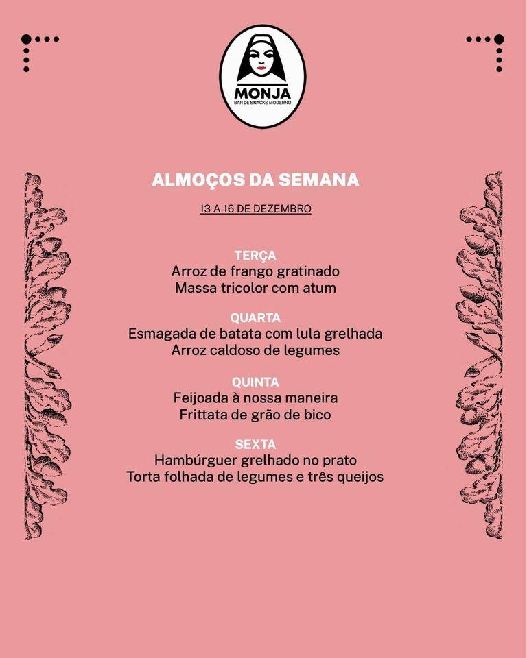 Menu em Monja pub & Bar, Penafiel