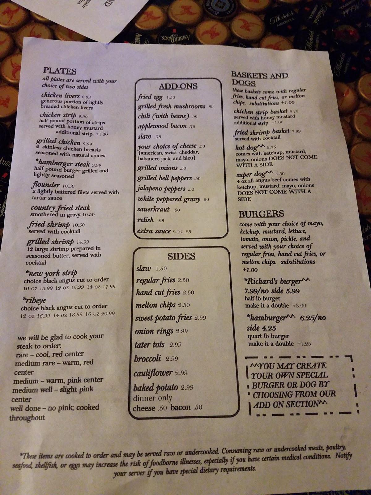 Menu at Richards Restaurant & Lounge, Elberton