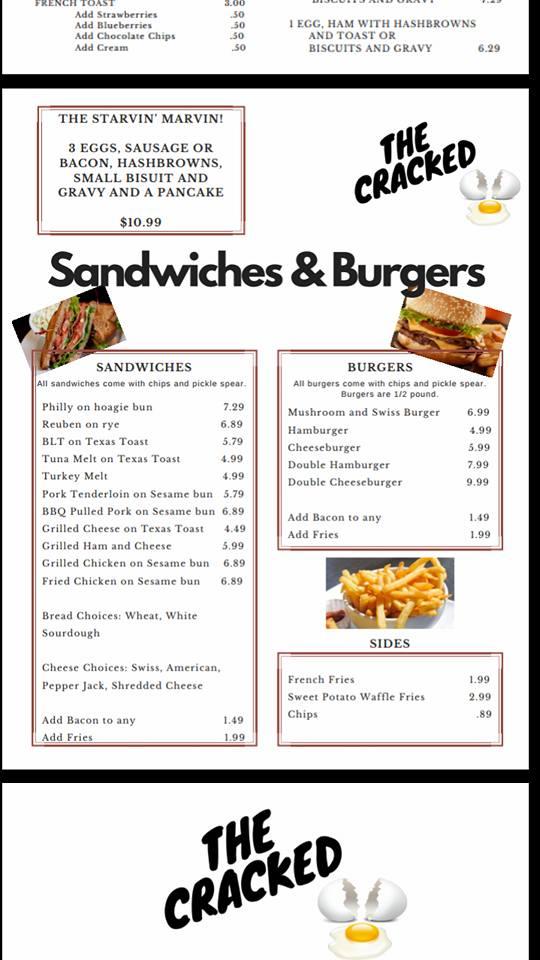 Menu at The Cracked Egg restaurant, Mountain Home