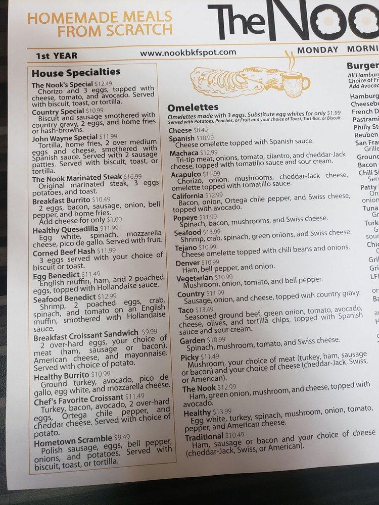 Menu at The Nook Breakfast Spot restaurant, Lomita