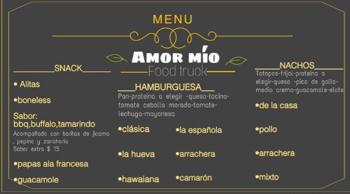 Menu at AMOR MIO restaurant, Tulum