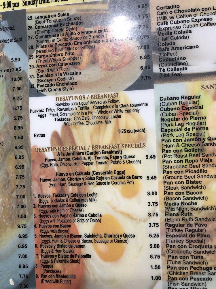 Menu at Dos Ruedas Restaurant, Palmetto Bay