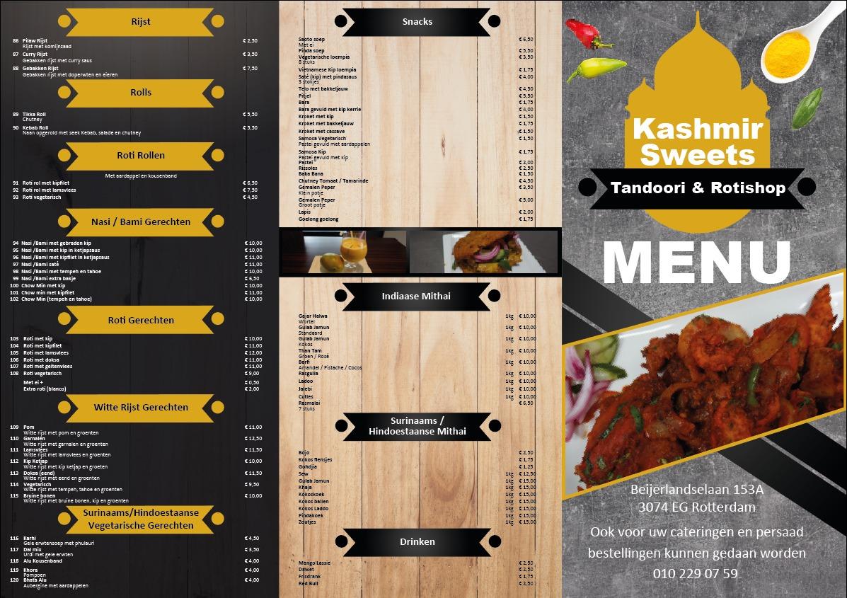 Menu at Kashmir Sweets Tandoori & Rotishop, Rotterdam