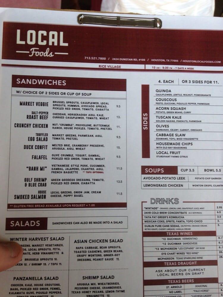 Menu at Local Foods - Rice Village restaurant, Houston