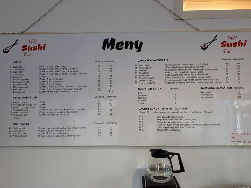 Menu at Miki Sushi Bar, Umeå