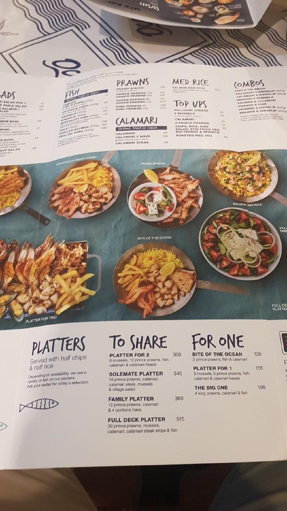 Menu at Ocean Basket Jeffreys Bay restaurant, Jeffreys Bay