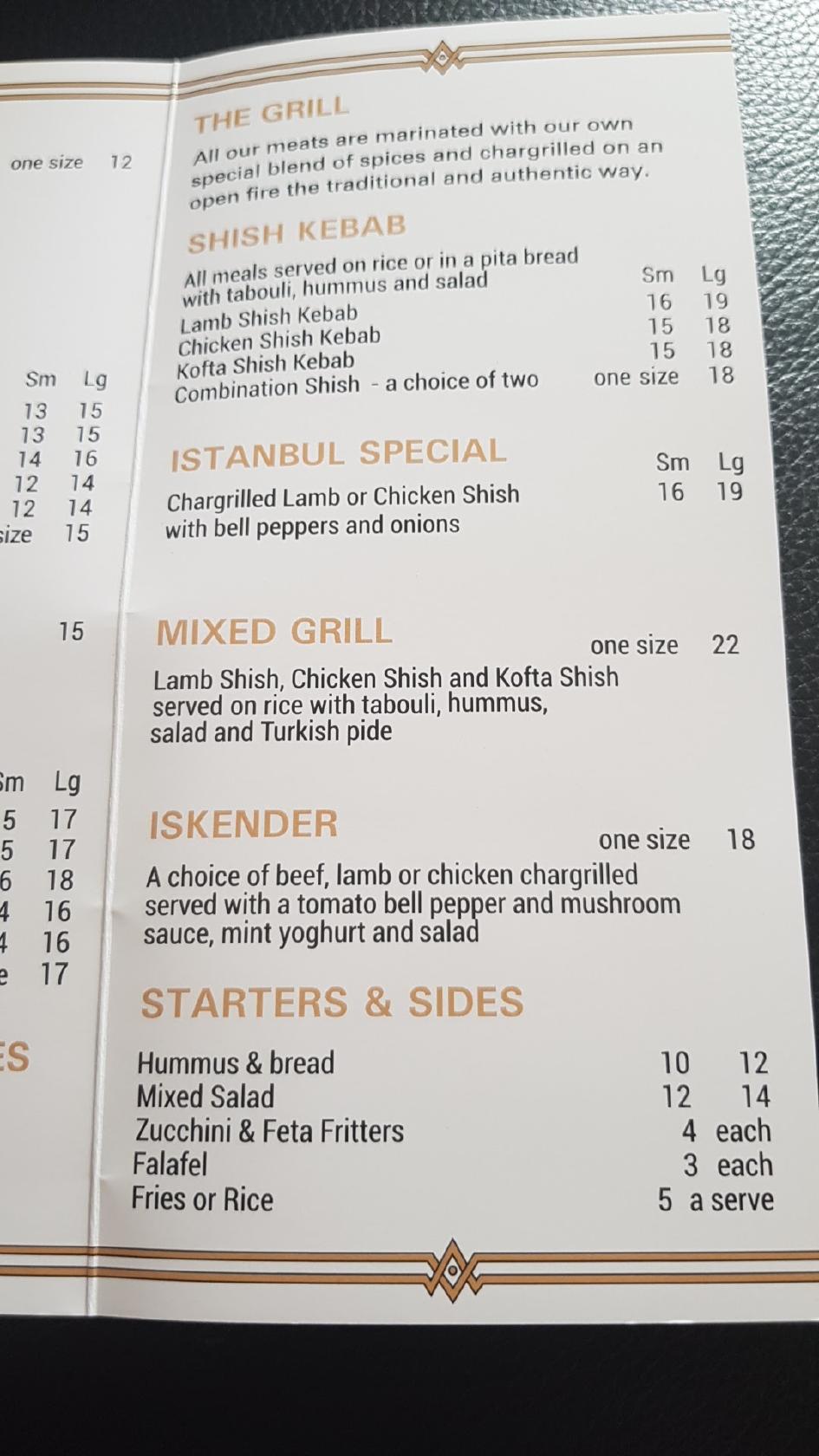 Menu at Paasha Turkish Kitchen restaurant, Auckland, 261 Dominion Rd