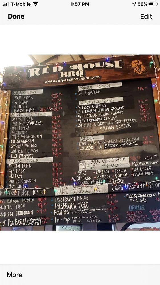 Menu at Red House BBQ, Tehachapi, 426 E Tehachapi Blvd