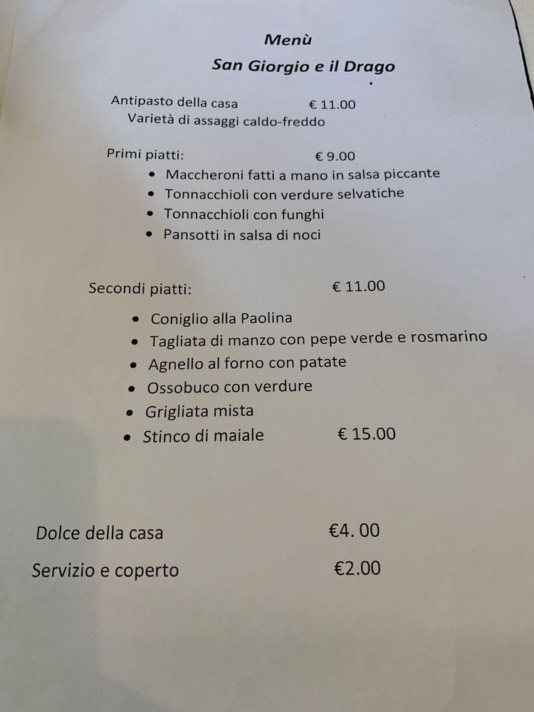 Menu da Ristorante San Giorgio e il Drago, Randazzo