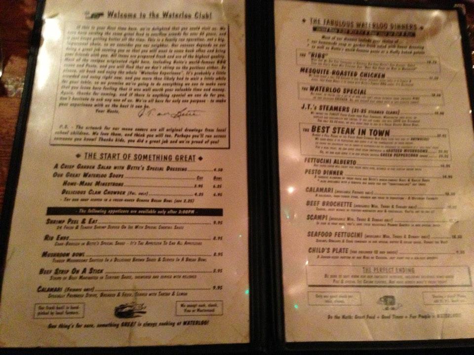 Menu at The Waterloo Restaurant, Stockton