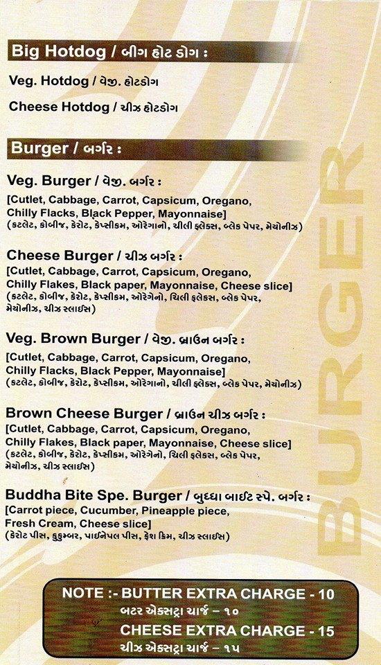 Menu at Buddha Bite, Jetpur