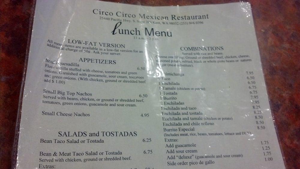 Menu at Circo Circo! restaurant, Kent