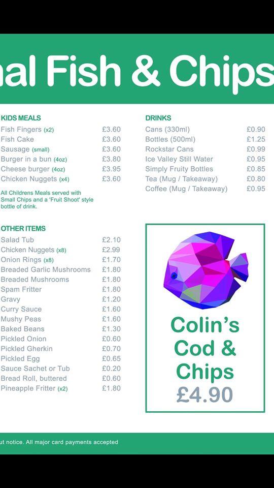 Menu at Fish & Chips Clacton-on-Sea - Colin's at the Lighthouse ...