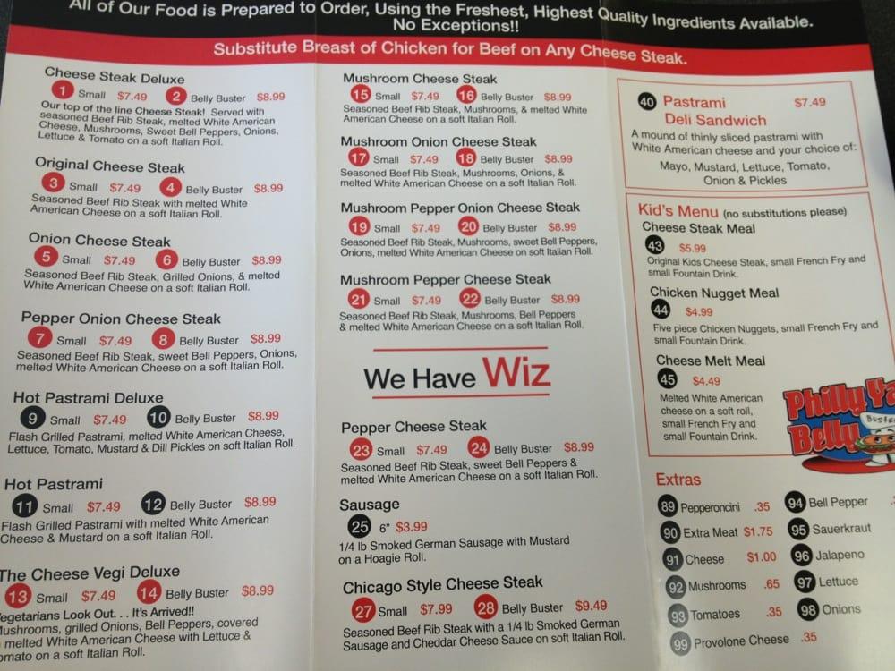 Menu at Philly Ya Belly fast food, Everett