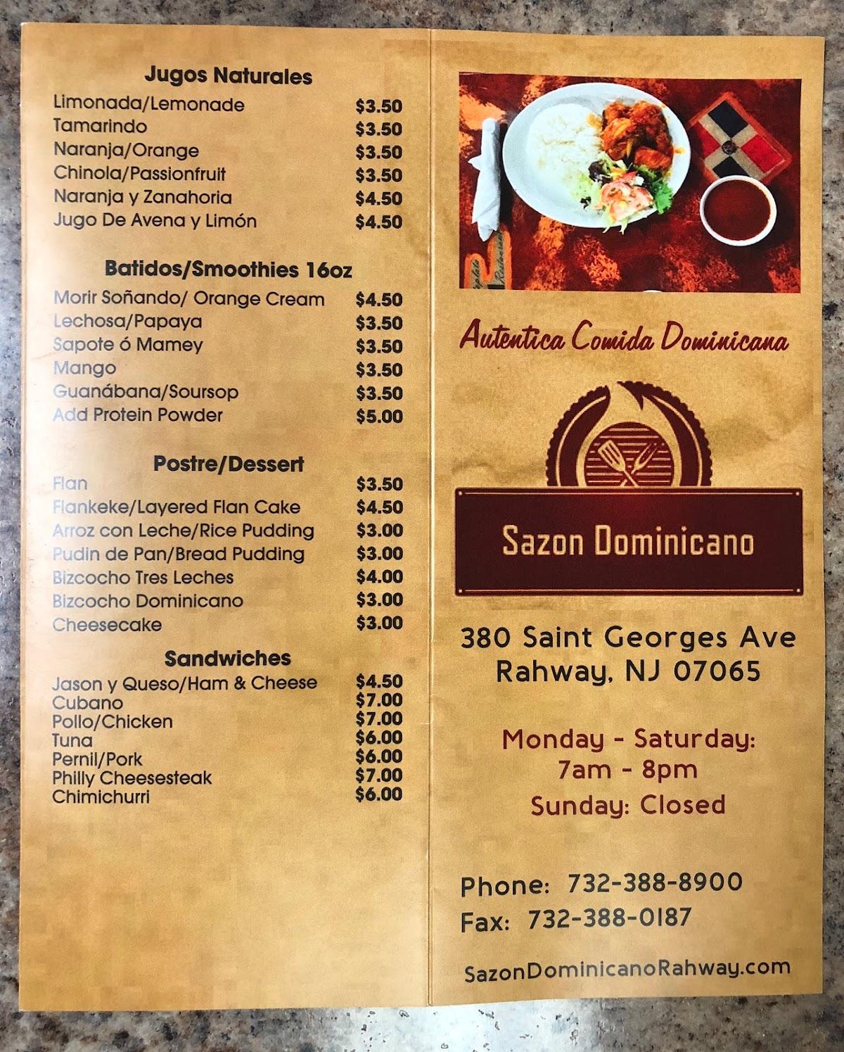 Menu at Sazon Dominicano Restaurant, Rahway