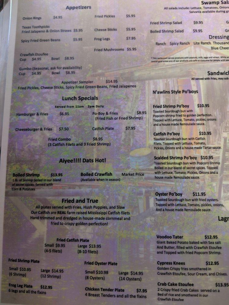 Menu at Swamp Daddy's Seafood & Steaks restaurant, Haughton
