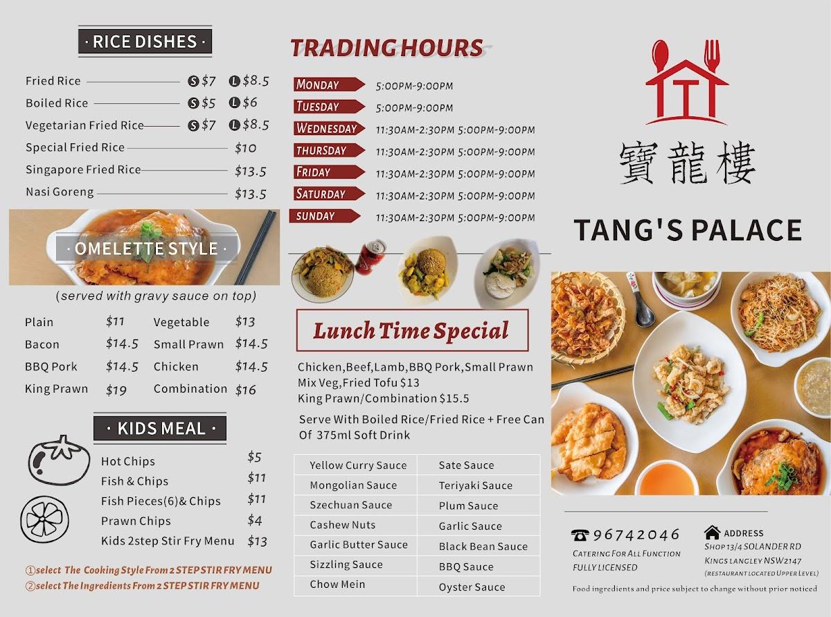 Menu at Tang's Palace Kings Langley restaurant, Kings Langley