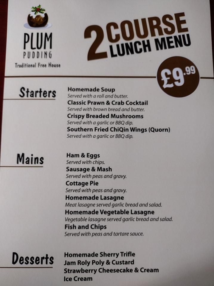Menu at The Plum Pudding Inn pub & bar, Rugeley
