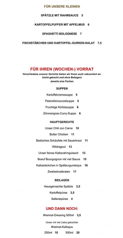 Speisekarte von #heimat im Malerhaus Restaurant Achern, Achern