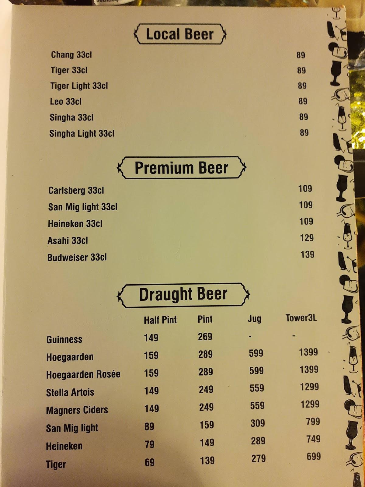 Menu at Beer Hubb (Soi Buakhao Branch) restaurant, Pattaya City