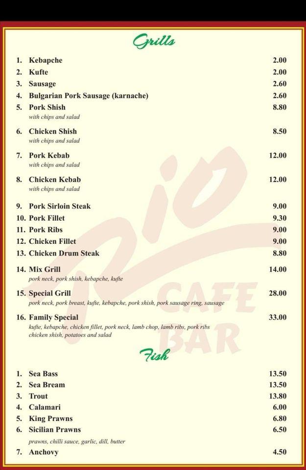 Menu at Rio Cafe, London, 85 High St
