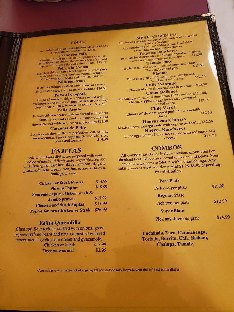 Menu at Casa Durango restaurant, Burien, 1st Ave S