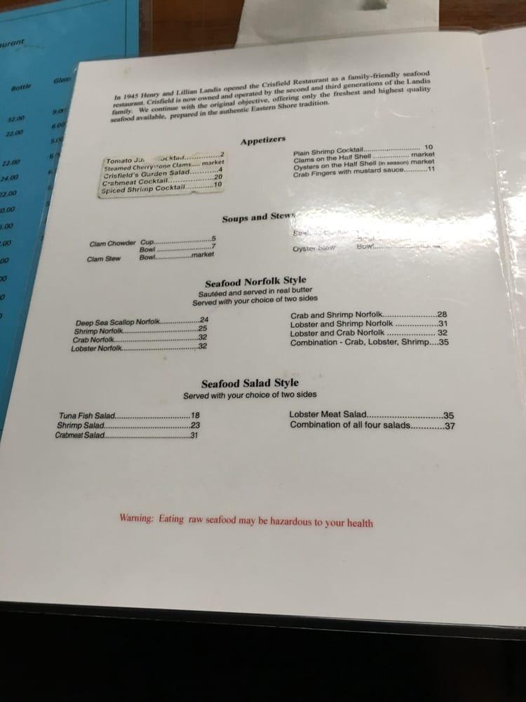 Menu at Crisfield Seafood restaurant, Silver Spring, Georgia Ave