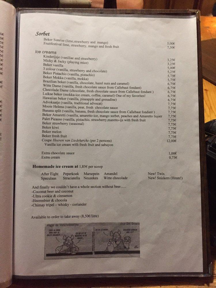 Menu at De Heeren van Liedekercke, Denderleeuw
