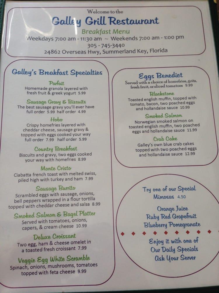 Menu at Galley Grill cafe, Summerland Key, Overseas Hwy