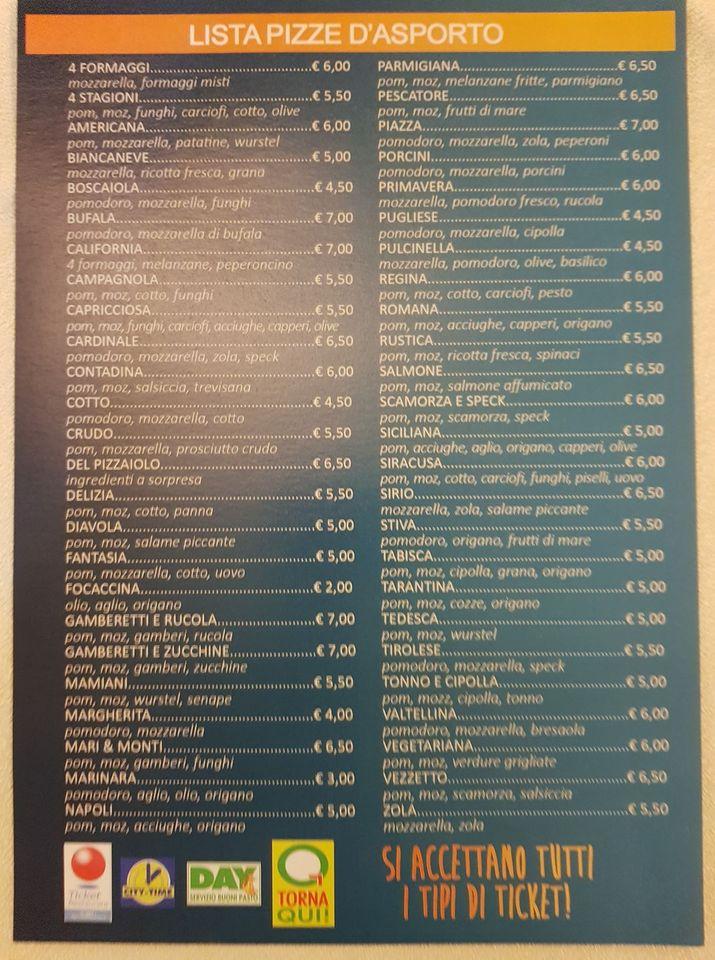 Menu au La Stiva pizzeria, Milan