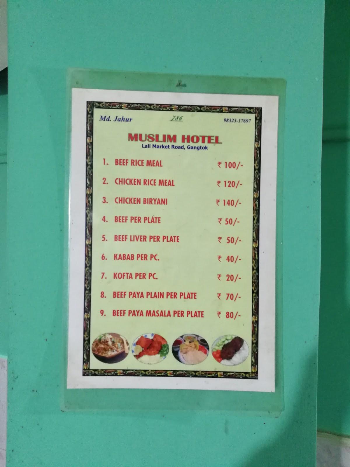Menu at Muslim Hotel Halal Food, Gangtok