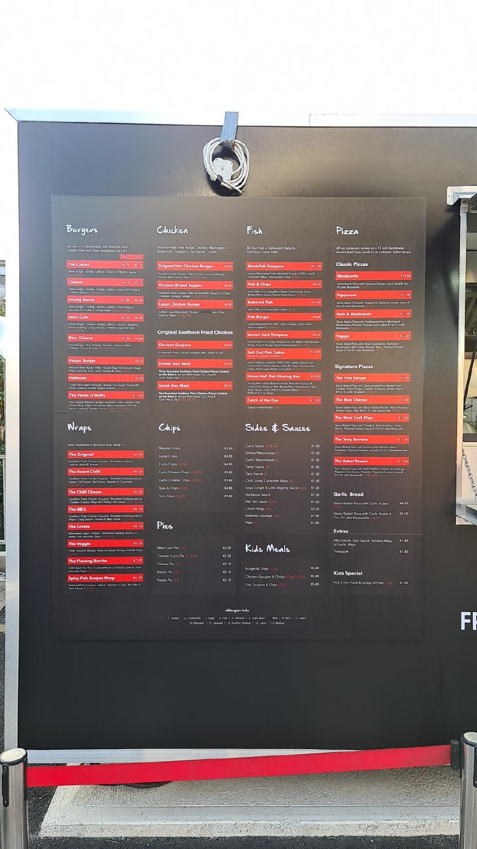Menu at O'Reilly's Food Truck restaurant, Bandon