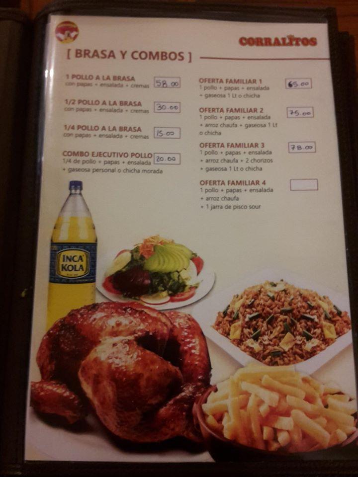 Menu at Polleria Corralitos Chicken Grill restaurant, Urubamba