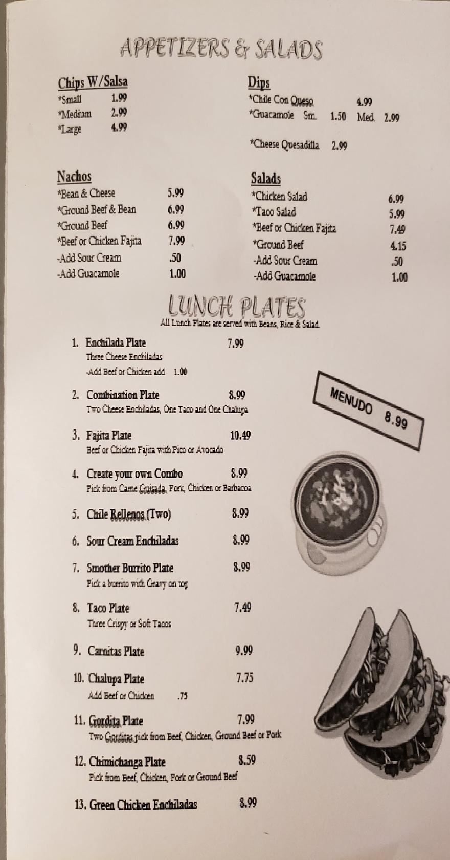Menu at Raider Burrito restaurant, Lubbock, 19th St