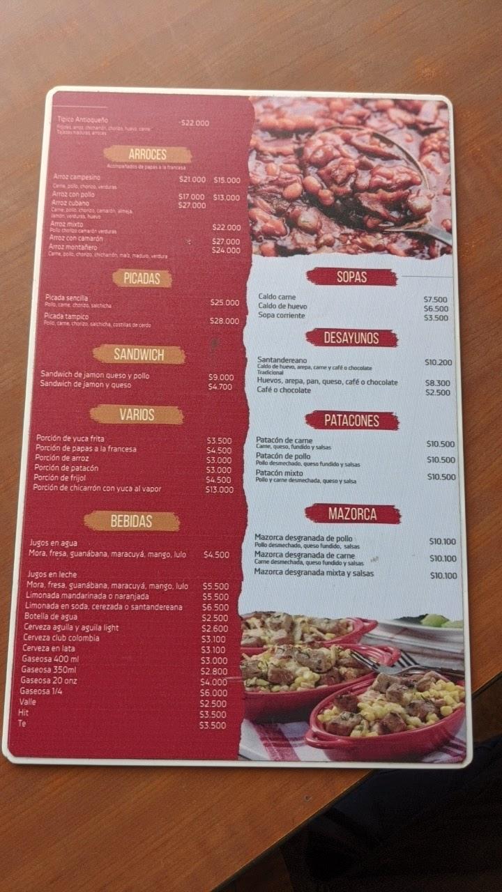 Carta de Restaurante Tampico, Barrancabermeja