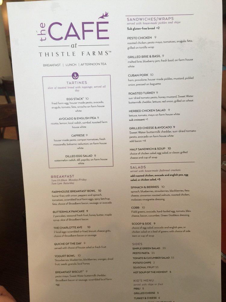 Menu at The Café at Thistle Farms cafe, Nashville
