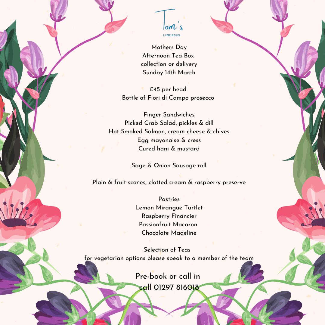 Menu at Tom's Lyme Regis restaurant, Lyme Regis