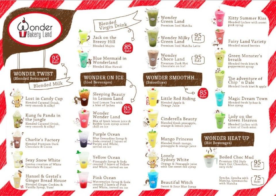 Menu at Wonder Bakery Land, Bangkok, Sukhumvit 33/1