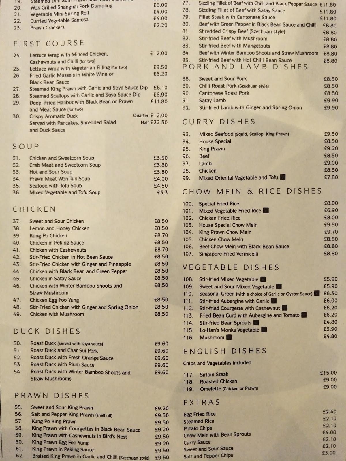 Menu at Yips Chinese Restaurant, Bridlington