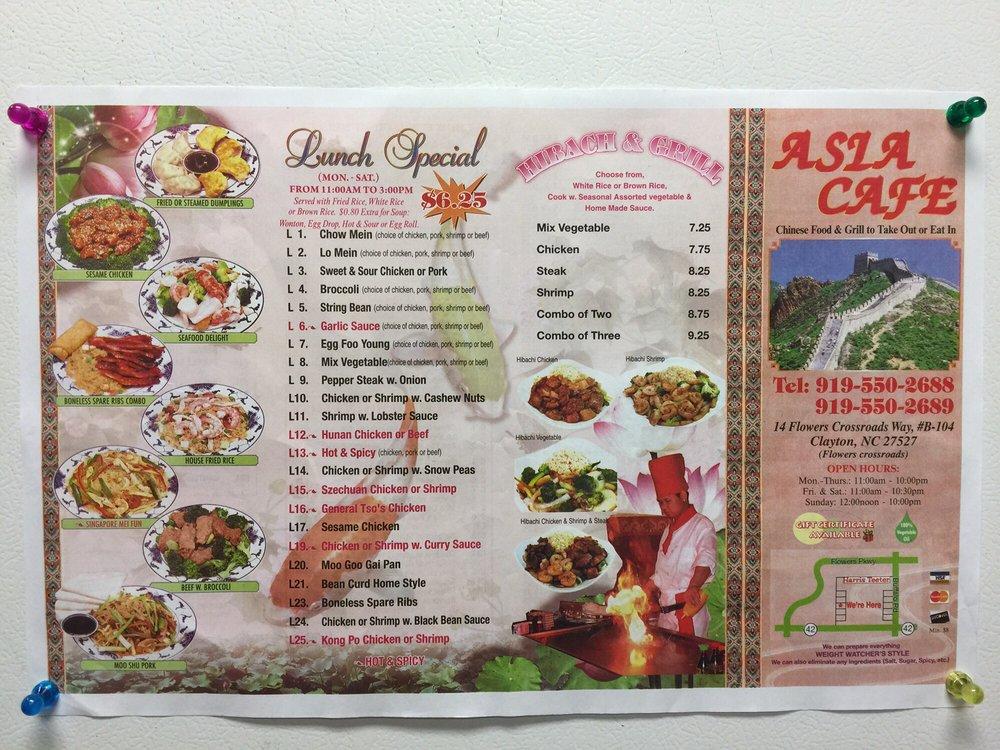 Menu at Asia Cafe, Clayton