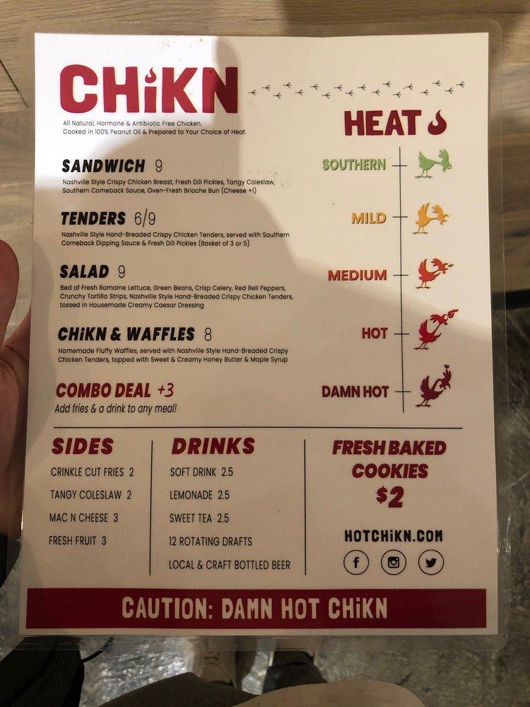 Menu at CHiKN restaurant, Pittsburgh, Forbes Ave Unit 3