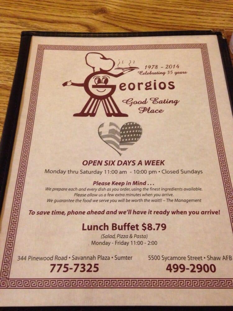Menu at Georgio's II Famous Pizza pizzeria, Sumter, 344 Pinewood Rd