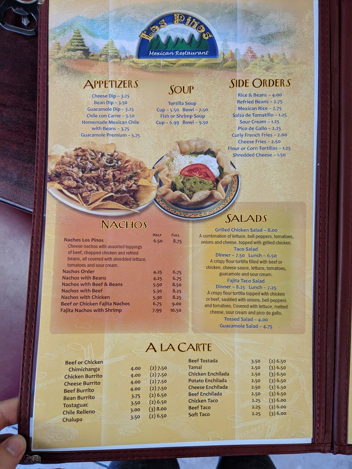 Menu at Los Pinos restaurant, Mayfield