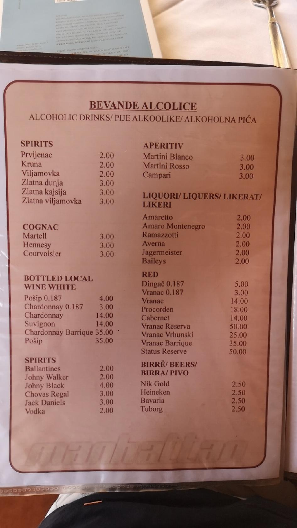 Menu at Restaurant Manhattan, Ulcinj