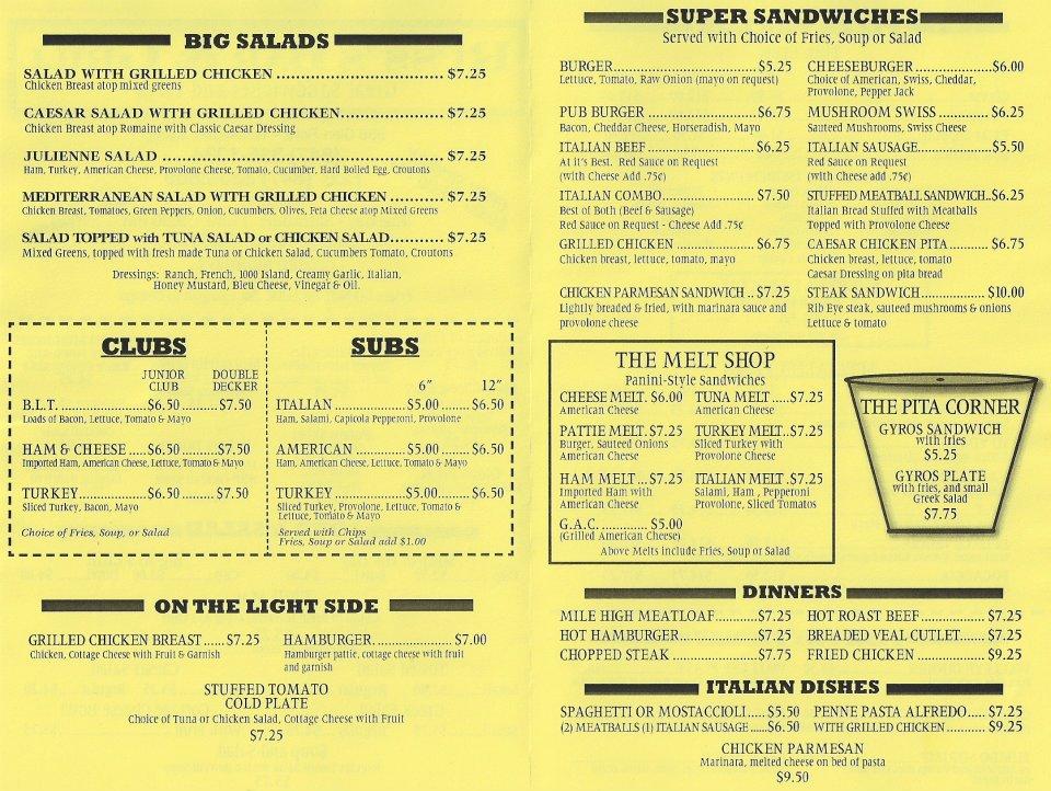 Menu at Russ's Bar and Grill, Waukegan