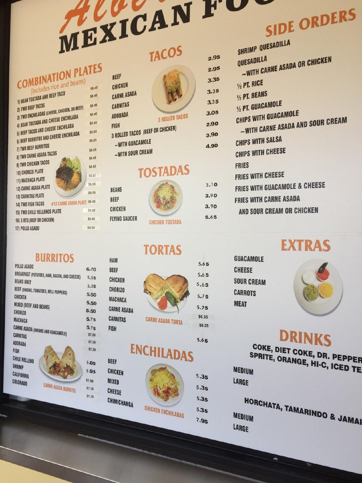 Carta del restaurante Albertaco's Mexican Food Inc, Orange