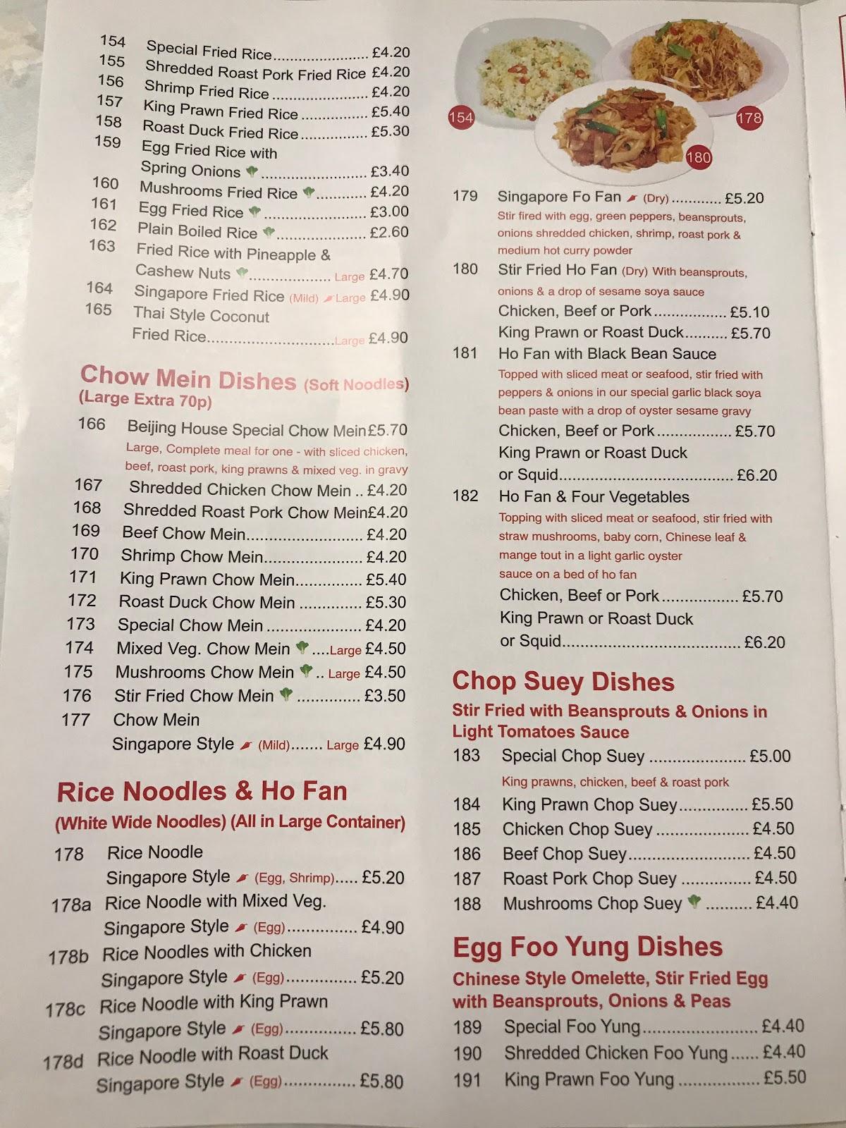 Menu at Beijing fast food, Felixstowe