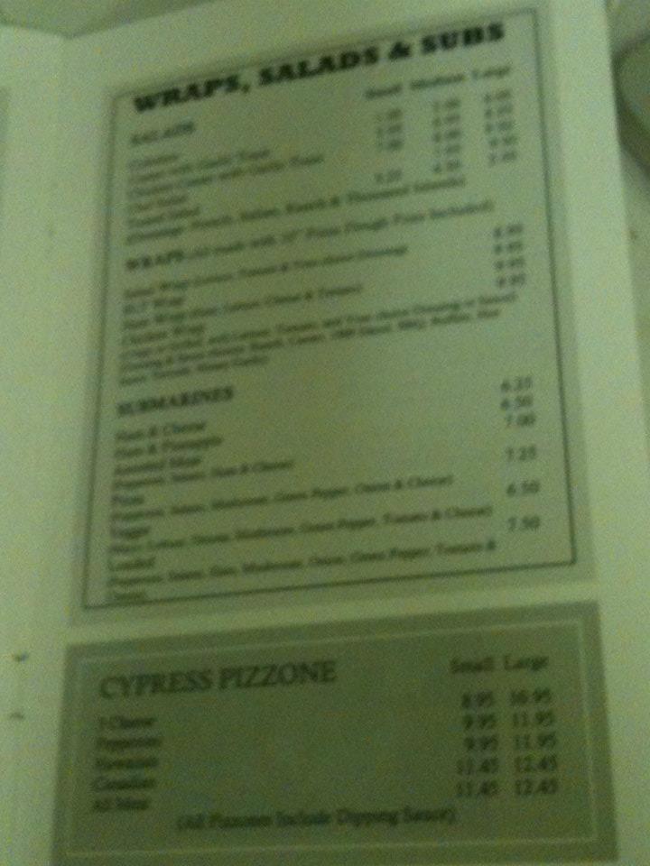 Menu at Cypress Pizza and Chicken restaurant, Maple Creek