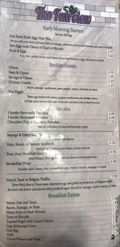 Menu at Fairview Diner restaurant, USA, RR 2 Box 41