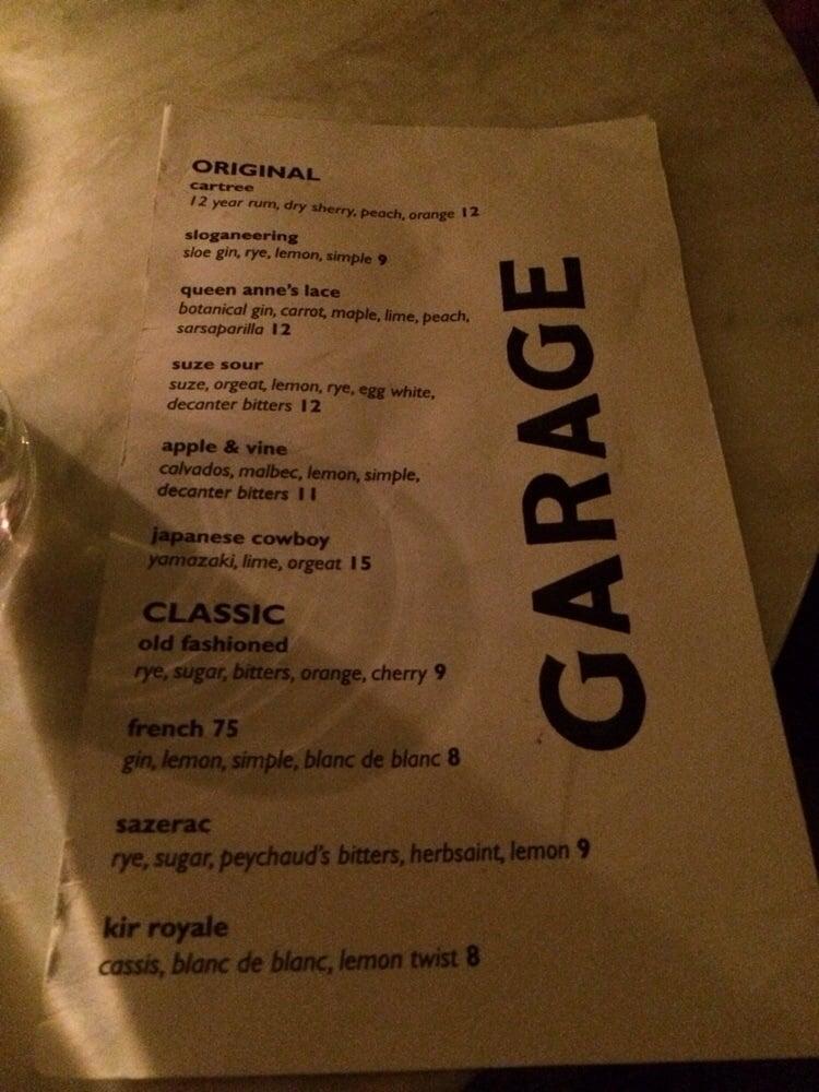 Menu at Garage pub & bar, Austin